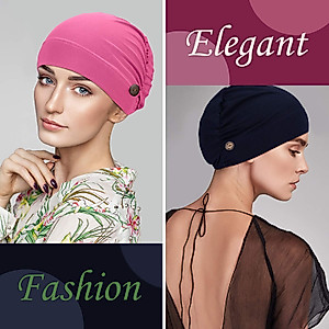 Geyoga 10 Pieces Soft Bouffant Caps with Buttons, Gourd-Shape Caps Stretch Bouffant Hats Unisex Stretchy Headband Turban with Ear Loop Holder Buttons Multicolor