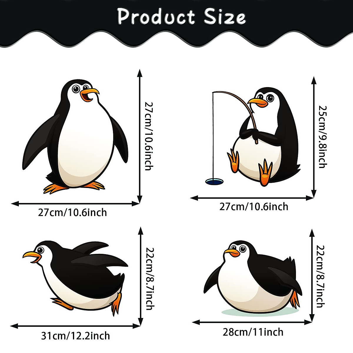 MEFOSS 4 Sheets Cute Penguin Wall Decals Removable Penguins Wall Paper Stickers Peel and Stick Baby Kids Bedroom Playroom Nursery Room Decor