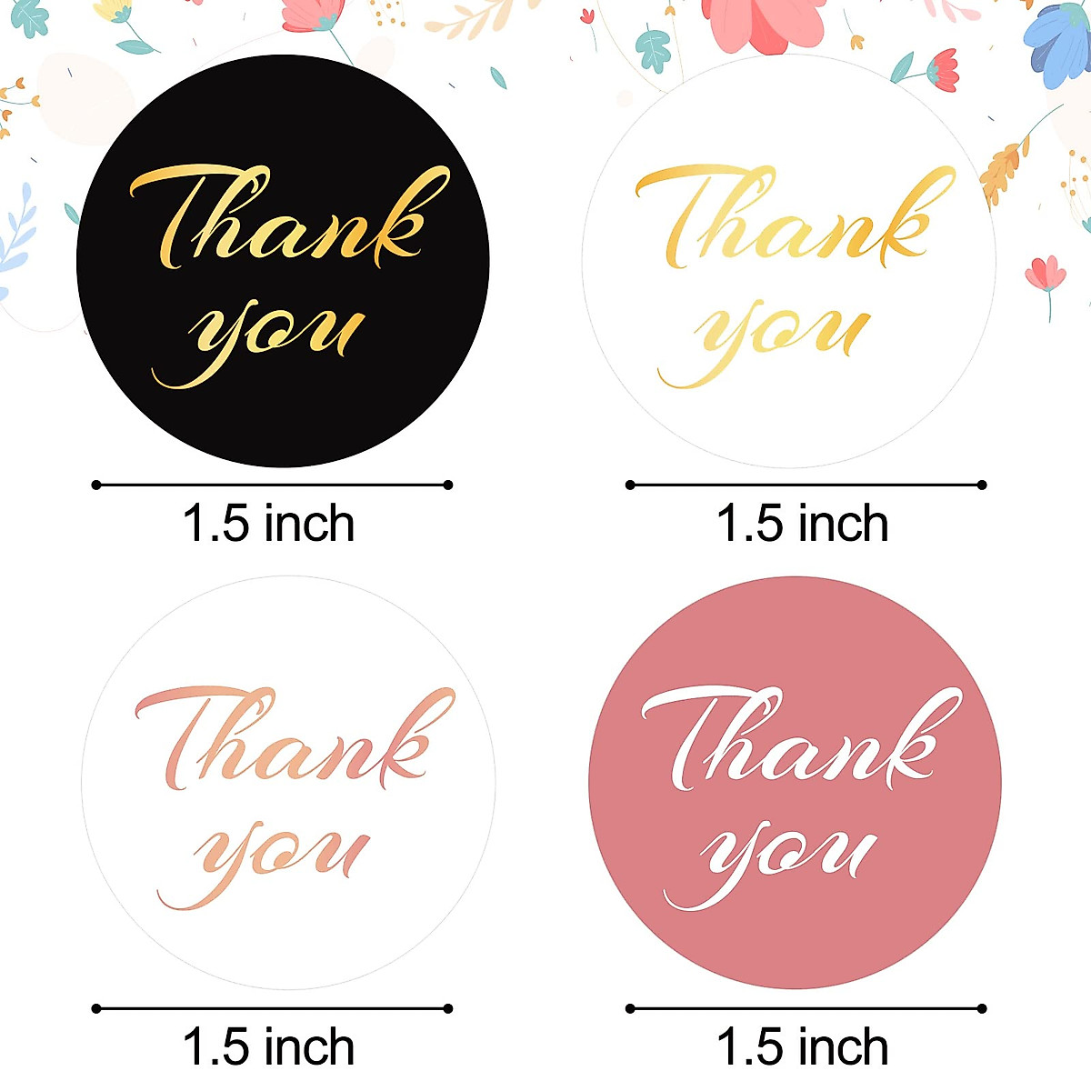 Koogel 500 PCS Thank You Stickers 4 Colors Thank You Round Sticker Labels for Boutiques Giveaways Envelope Seals Weddings Birthday Party Gift Wrapping Bags