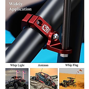 BRCOVAN Whip Light Flag Mount Solid Aluminium Alloy Light Bar Mounts Mounting Bracket Tube Clamp Fit on 1.5''/1.65''/1.75''/1.85''/2'' Roll Cage Bull Bar Roof Rack for ATV UTV Truck (Red)