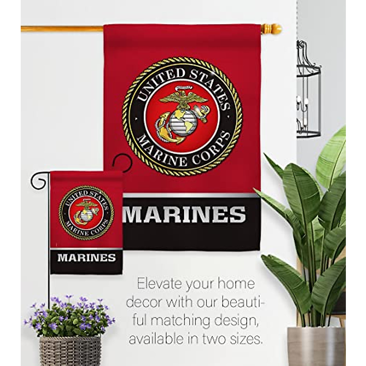 US MILITARY United State Garden Flag Set Wall Hanger Armed Forces Marine Corps USMC Semper Fi American Military Veteran Retire Official House Banner Small Yard Gift Double-Sided, Made in USA