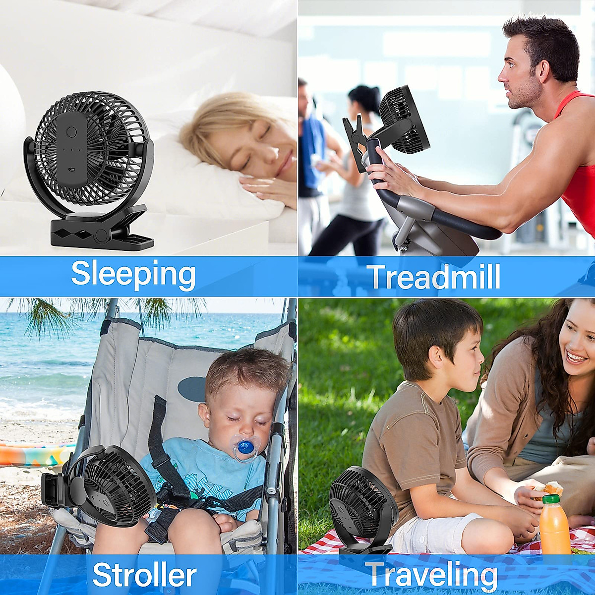 Svinkal Personal usb Fan 5000mAh Battery Operated with Suction fixation 6in, 3 Speeds, 720 adjustment, Portable Fan for Table, Bedroom, Desk, Camping, Stroller, Golf Cart