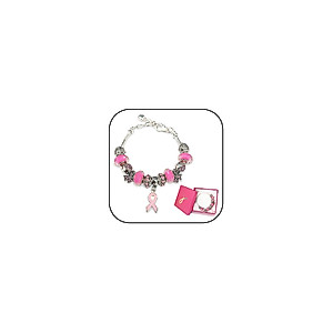 Yuvinw Pink Ribbon Breast Cancer Awareness Bracelet With Gift Box For Women