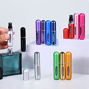 5 Pieces Portable 5ml Refillable Mini Perfume Atomiser Bottles, Easy to Fill-Underfill Empty Small Perfume Spray Atomizer multicolor. (Rainbow: Red, Rose Red, Bright Gold, Green, Bright Blue)