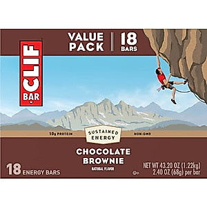 Clif Bar - Chocolate Brownie Flavor - Made with Organic Oats - 10g Protein - Non-GMO - Plant Based - Energy Bars - 2.4 oz. (18 Pack)