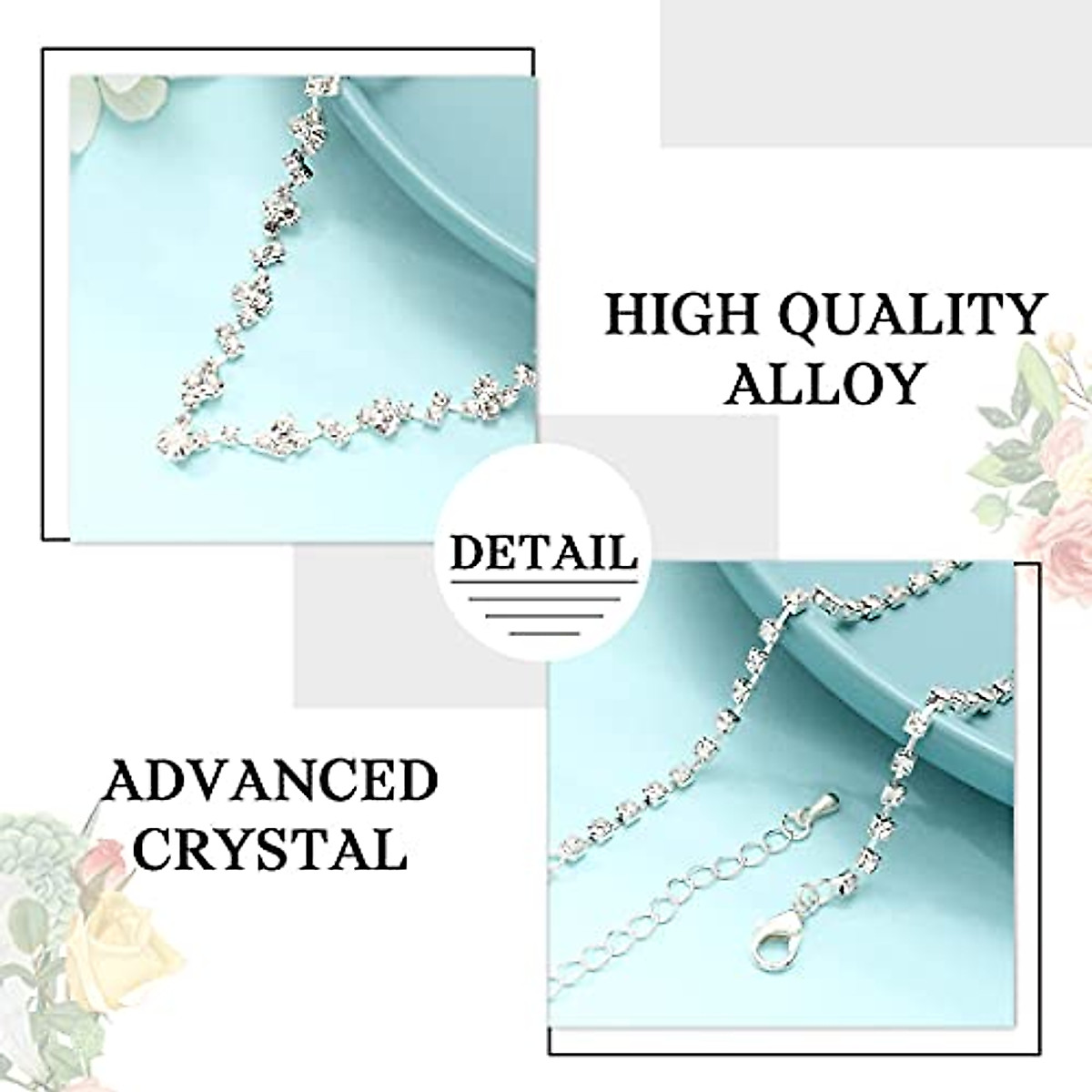 Yean Bride Silver Bridal Necklace Earrings Set Crystal Wedding Jewelry Set Rhinestone Choker Necklace for Women (A-Silver)