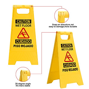 ANZEKE Caution Wet Floor Signs, 3 Pack Double Sided A-Frame Bright Yellow Warning Signs, Bilingual Warning Ideal for Commercial Use, Slip & Fall Accident Prevention