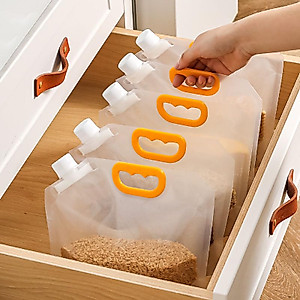 5pcsFood Storage Bags, Grain Moisture-proof Sealed Bag,Stand Up Food Bags Large Reusable Sealed Bag with Handle and Cap BPA Free
