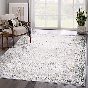 Abani Atlas 4'x6' Green/Grey Area Rug, Contemporary Abstract - Durable Non-Shedding -Easy to Clean