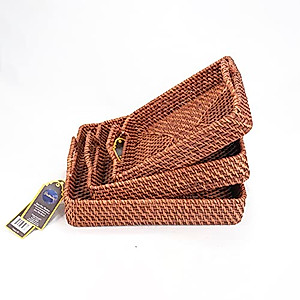 ShelterCast Rattan Rectangular Tray with Handles for Breakfast Bed Bar Dinner Parties. (Brown(Medium))