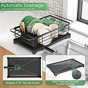 Dish Drying Rack in Sink Stainless Steel Dish Racks for Kitchen Counter Expandable Dish Drainer with Removable Utensil Holder Black