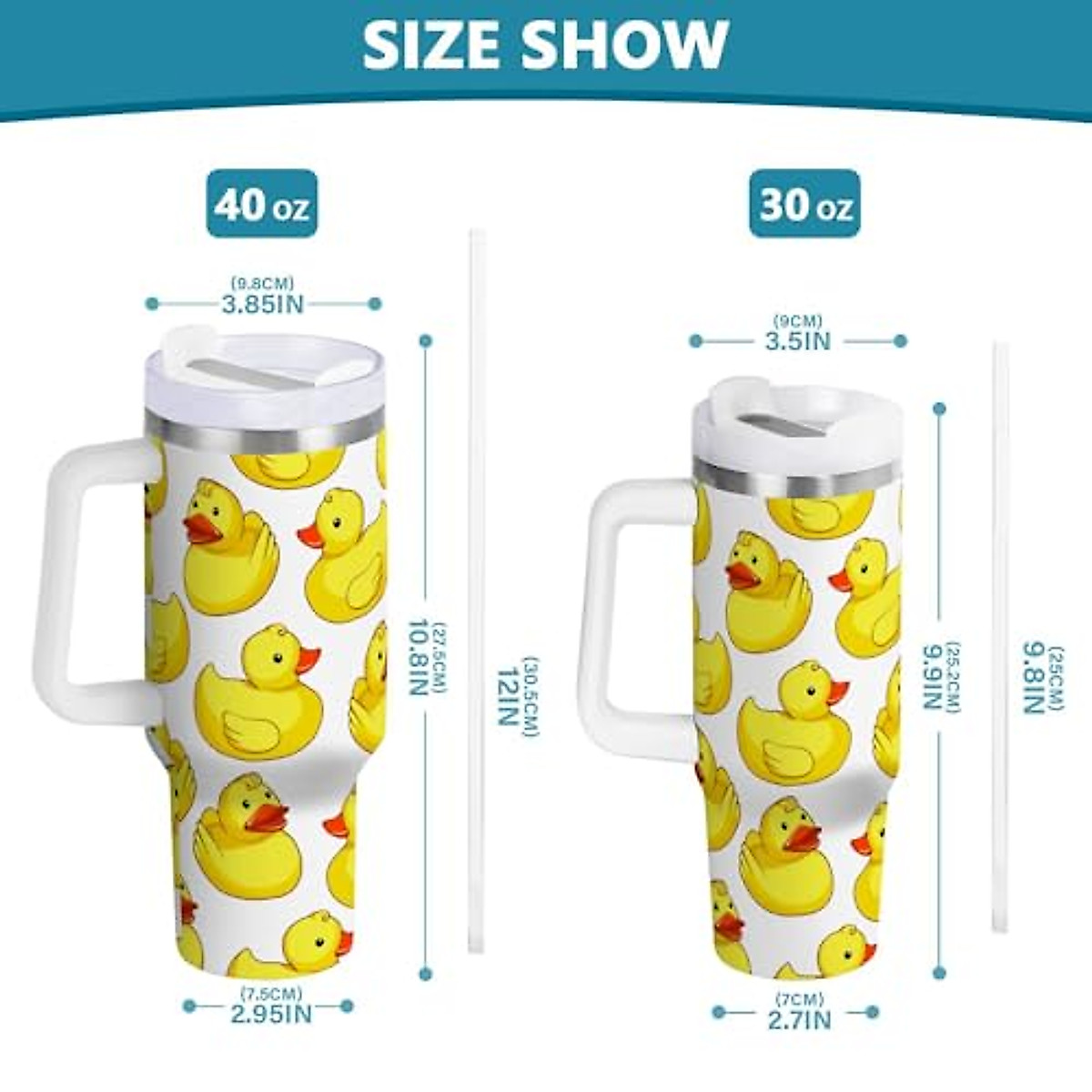 MCHIVER Cartoon Yellow Ducks 30 oz Tumbler with Handle and Straw Stainless Steel Vacuum Water Bottle Leak-proof Travel Coffee Mug Insulated Cup for Home Office Car