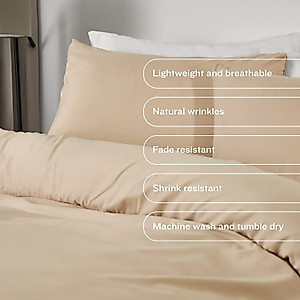 Brentfords Washed Linen Queen Duvet Cover with 2 Pillow Shams Soft Brushed Duvet Cover Queen Microfiber - Queen Bed Sets 90" X 90" - Hotel Duvet Cover Queen - Beige Natural