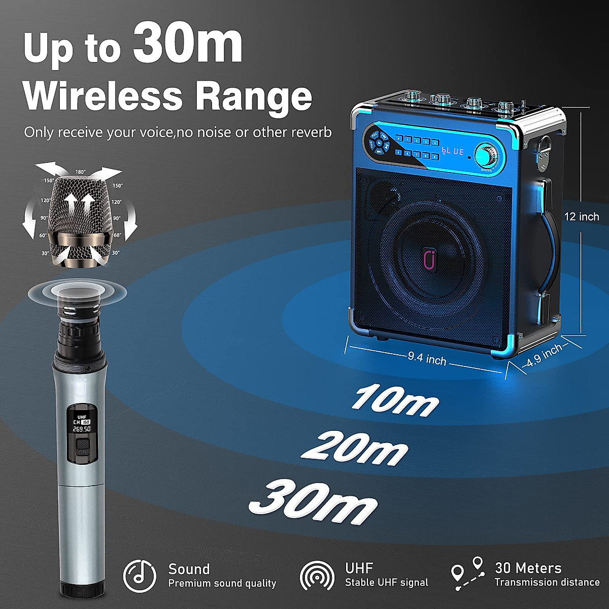 HWWR Karaoke Machine with 3 Wireless UHF Microphones for Adults, Portable Bluetooth Speaker, Party Speaker with Disco Lights for Outdoor, PA System Karaoke Speaker Support TWS, Unpowered Cabinets