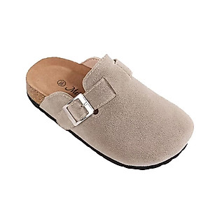 Kids Clogs for Girls Boys Cute Slip-on Slippers Classic Sued e Cor k Footbed Sandals Potato Shoes, Apricot / 4.5-5 Toddler