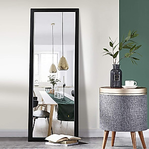 Elevens Full Length Door Mirror 43"x16" Large Rectangle Wall Mirror Hanging or Leaning Against Wall for Bedroom, Dressing and Wall-Mounted Polystyrene Frame Mirror-Black(No Stand), JJ01002AAF-USAM004