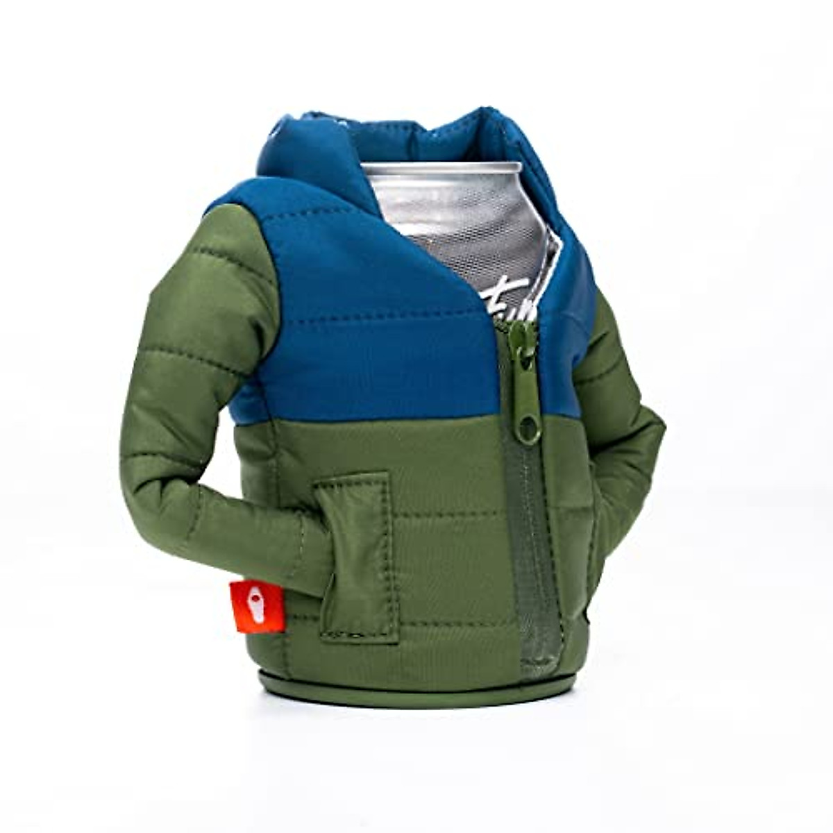 Puffin - The Puffy Beverage Jacket, Insulated Can Cooler, Olive Green/Sailor Blue