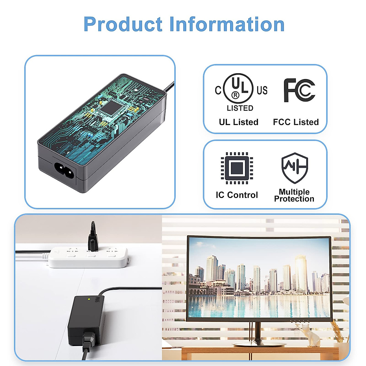 Replacment for Sceptre Monitor Power Cord 12V AC Adapter for Sceptre EC Series 32" 30" 27" 24" 22" 20" 19" 15" E248W E225W E205W E275W Screen LED-Lit & Supersonic Monitor Power Supply Cord Charger