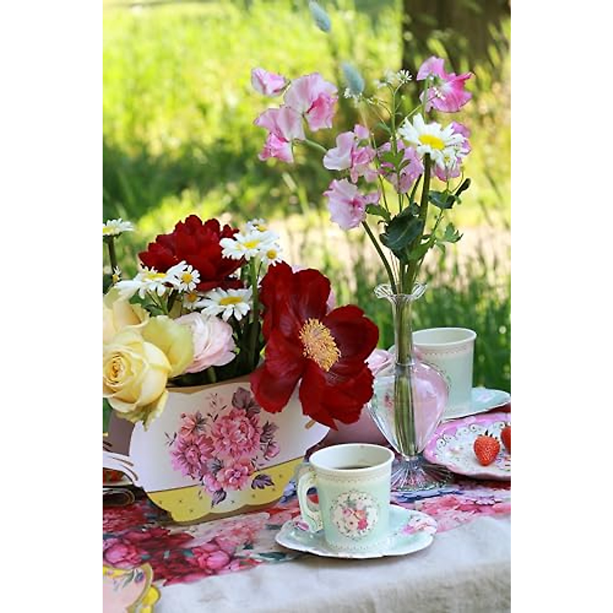Talking Tables 24 x Pretty Vintage Disposable Floral Cup & Saucer Afternoon Tea Party Set, Truly Scrumptious Disposable Tableware for Mother’s Day, Kids Birthday Bridal Baby Shower, Weddings