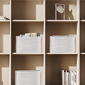 MEGASKET White Baskets for Organizing Set 3, 14.9" X 9.4" X 8.6" Cotton Rope Woven Baskets with Handles, Shelves White Wicker Storage Baskets, Baby Kids Closet Organizer Storage Bins, Cream White