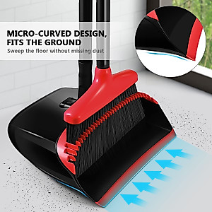 Broom and Dustpan Set for Home - Broom Dustpan Set with Long Handle - Broom with Dustpan Heavy Duty