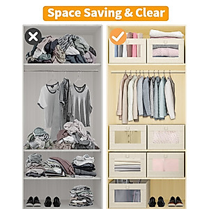 WINSTECK 4 Pack Linen Closet Organizers and Storage Bins, Storage Containers with Clear Window, Large Storage Boxes Baskets for Organizing Clothing, Jeans, Toys, Books, Shelves, Closet, Wardrobe