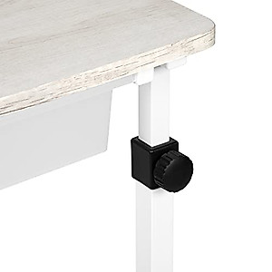 East Bank Designs Adjustable Height Rolling Table, White with Wood Grain Laminate Top