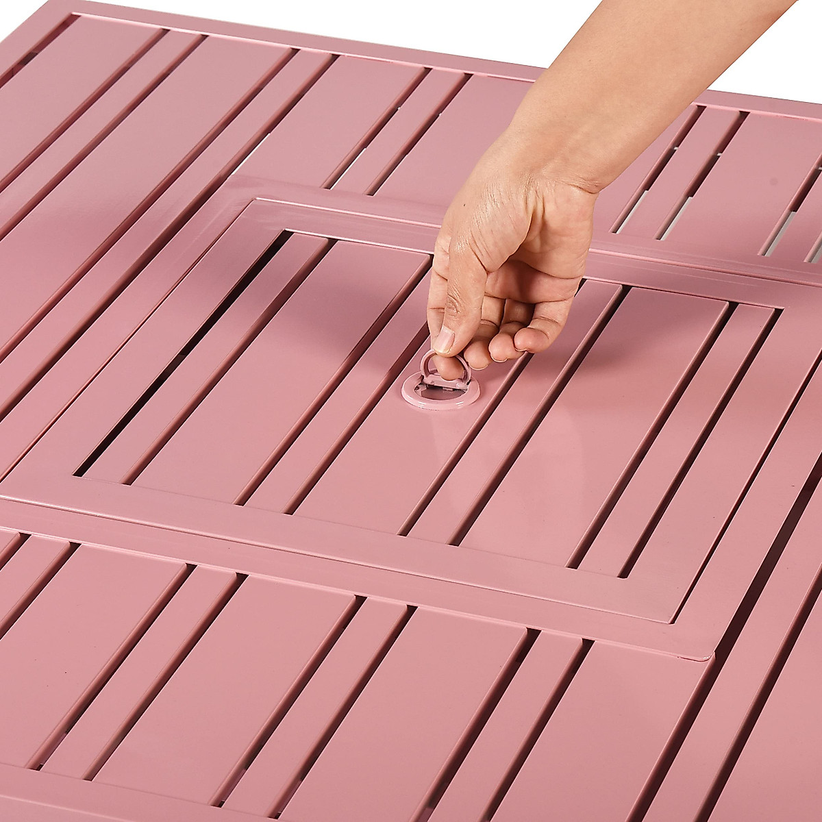 Square 32 in. x 32 in. Aluminum Propane Fire Pit Table with Glass Beads, Two Covers, Lid, 37,000 BTUs in Pink Finish