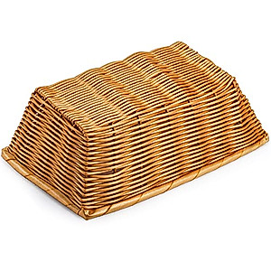 Coloch 6 Pack Poly Wicker Woven Bread Basket, 12 Inch Imitation Rattan Fruit Basket Stackable Rectangle Serving Basket for Fruit, Bread, Vegetable, Towel, Home, Restaurant, Outdoor Use