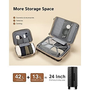 LUGGEX Black Carry On Luggage with Spinner Wheels, PP Lightweight Suitcase with 14 Inch Case, Expandable Luggage 2 Piece