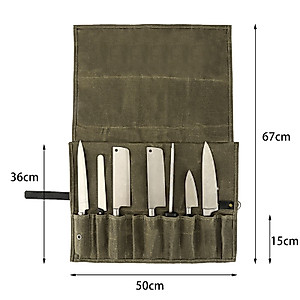 Chef Knife Roll Bag, 9 Pockets Canvas Knife Case, Knife Bag, Knife Wrap Wallet, Cutlery Knife Pouch Holders Protectors for Chef Knives Kitchen Utensils, Tool Roll (Army Green)