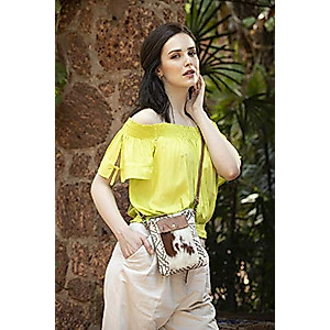 Myra Bag Vuierra Rivet Upcycled Canvas & Cowhide Leather Small Crossbody Bag S-1563