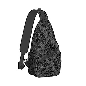 Hellokugou Sling Backpack Gothic Black Damask Multipurpose Crossbody Shoulder Chest Bag Travel Hiking Daypack