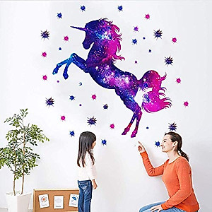 Gusuhome Unicorn Wall Stickers for Girls Bedroom Galaxy Unicorn Wall Decal Stickers for Kids Removable Wallpaper Decals Art for Children Bedrooms Nursery Christmas Birthday Party Decoration