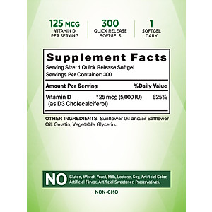 Vitamin D3 5000 IU | 300 Softgels | High Potency Vitamin D | Non-GMO and Gluten Free Supplement | by Nature's Truth