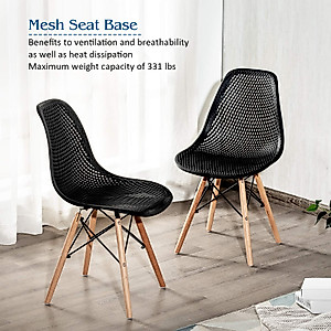 Giantex Set of 4 Modern Dining Chairs, Outdoor Indoor Shell PP Lounge Side Chairs with Mesh Design, Beech Wood Legs, Tulip Leisure Chairs, DSW Dining Chairs for Kitchen, Dining Room, Black