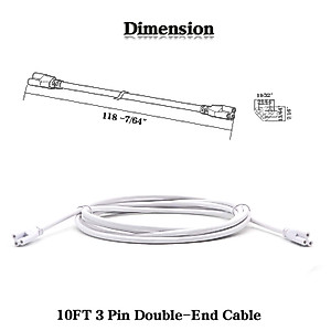 10FT (118-7/64") T5T8 Tube Light Fixture LED Linkable Cord, Double end Connector Cable, Power Extension Wire for LED Integrated Single Fixture, Shop light, Garage Light, Under Cabinet Light, Pack of 4