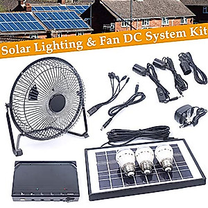 DYRABREST Solar Generator Portable Lighting System Kit, Solar Powered Panel+Fan+3x1W 12V Bulbs