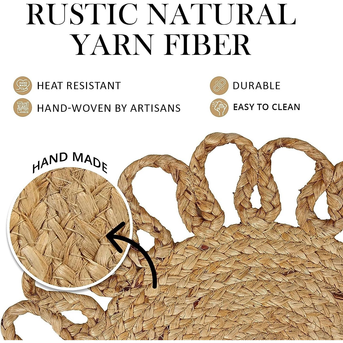 MORE Jute Hand Braided Placemats Set of 6 | 15 Inches Round Tablemats for Kitchen Dining Table Top Rug Mats & Dinner Table Plate Pads Mates | Rustic Natural Fiber Vintage Rugs Mat, Natural Beige