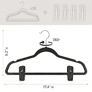 Velvet Hangers 26 Pack with Clips - Non Slip Black Felt Hangers - Space Saving Clothes Hangers for Coat, Shirt, Pants & Dress - Slim Heavy Duty Hangers for Clothing