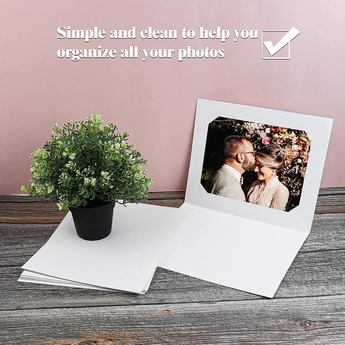 Golden State Art, Pack of 50, 6x8 or 8x10 Photo Folders, Cardboard Picture Frame, Paper Photo Frame Cards, Greetings/Invitation Cards, Special Events: Graduation, Christmas, Wedding(White)