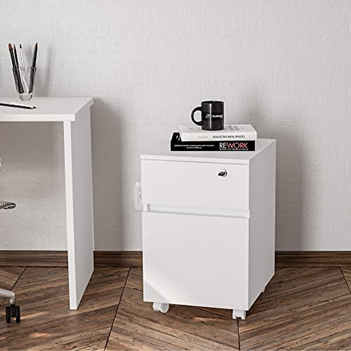 Boahaus Osaka File Cabinet, 2 Drawers, 4 Plastic casters