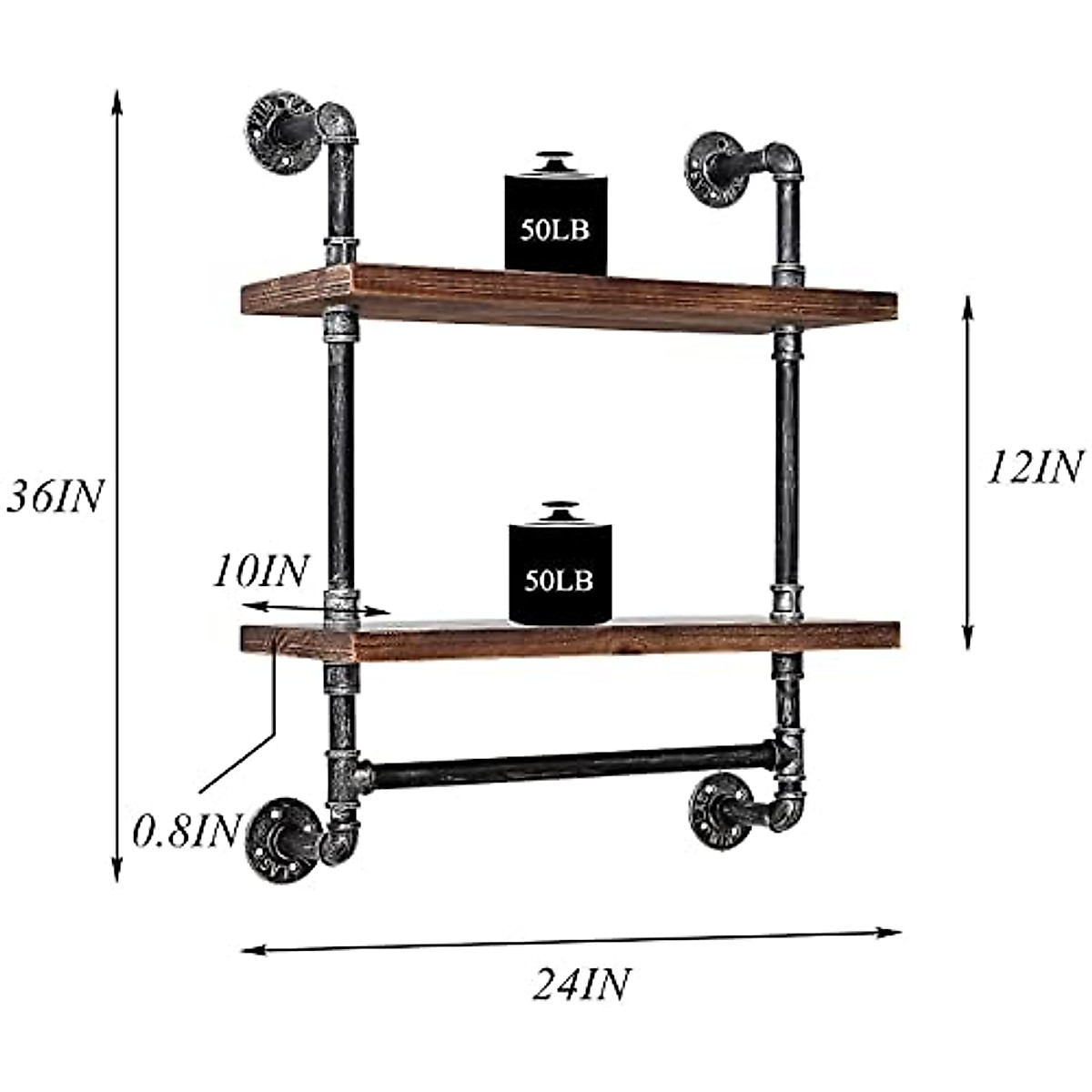 Rustic Bathroom Wall Shelves Industrial Pipe Wall Shelf for Bathroom,2-Tiers Wall Mounted Bathroom Shelves Over Toilet Storage Shelf