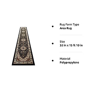 Bellagio Traditional Area Rug Runner 32 Inch X 15 Feet 10 Inch Black 401