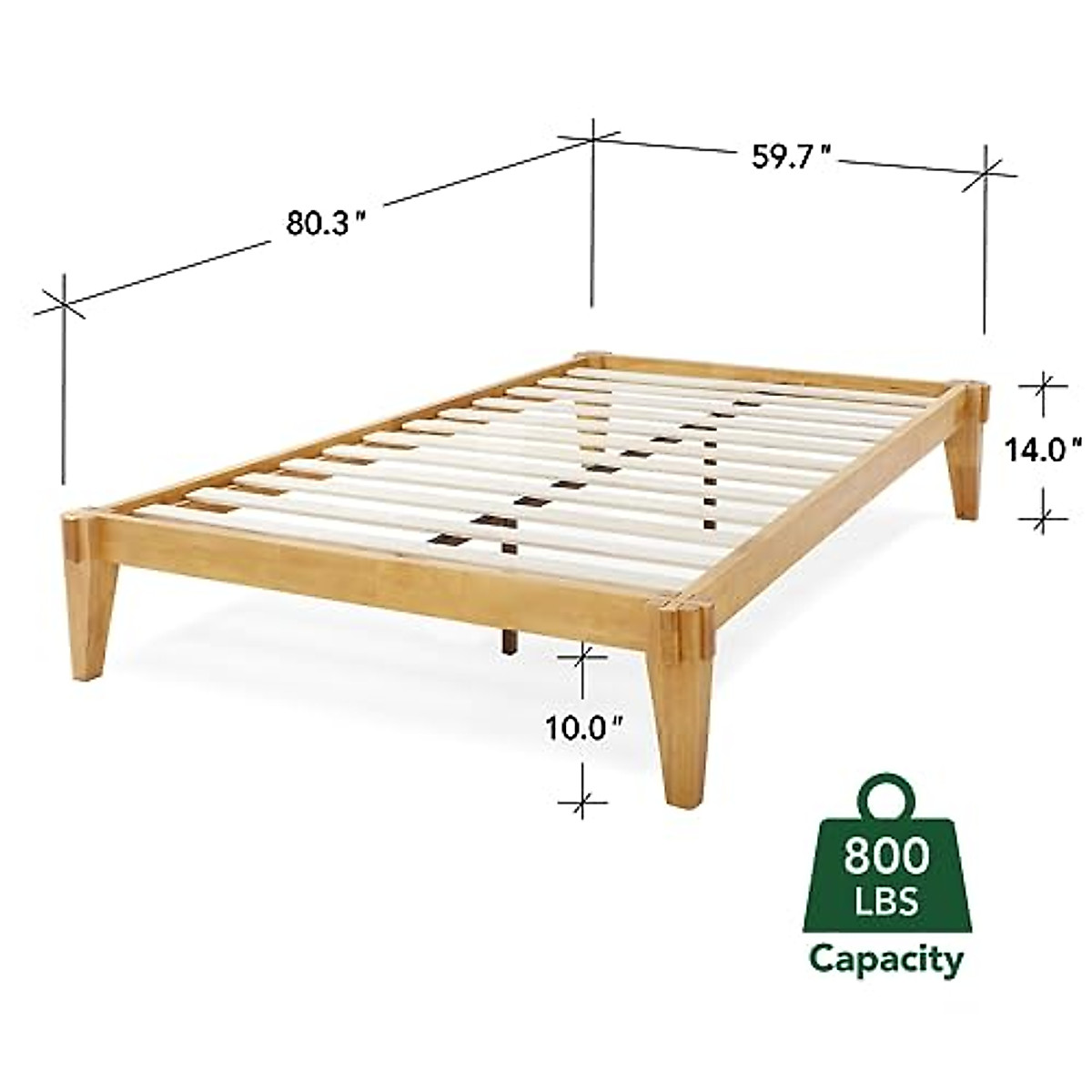 Bme Chalipa 14” Full Size Bed Frame - Wood Platform Bed - Wood Slat Support - No Box Spring Needed - Easy Assembly - Minimalist & Modern Style, Natural