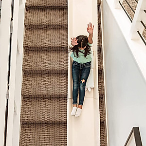 Stairslide Original Stair Mounted Kids Indoor Home Staircase Slide Playset with Self Anchoring Non Slip Grips for 9 to 12 Stairs, Cream