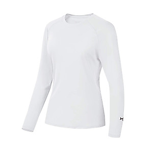 BASSDASH Women’s UPF 50+ UV Sun Protection T-Shirt Long Sleeve Fishing Hiking Performance Shirts White