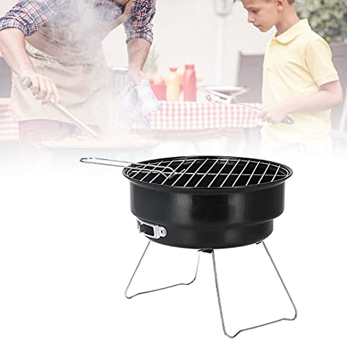 yaogohua Mini Round Barbecue Grill Set, Portable Iron Charcoal Grill for Home Kitchen Outdoor BBQ Camping Traveling Picnics Garden Beach Party