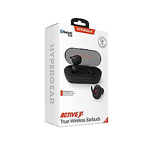 HyperGear Active True Wireless Bluetooth Earbuds + Portable Charging Case, Quick Pair, Touch Control Earbuds, Noise Cancelling Mic, IPX5 Waterproof (Black)