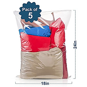 Clear bags for clothes storage, toys, snack bags and food saver, beach bag travel organizer - 5 gallon ziplock bags - sealable zipper and slider jumbo baggies - Extra large ziplock bag - {Pack of 5}